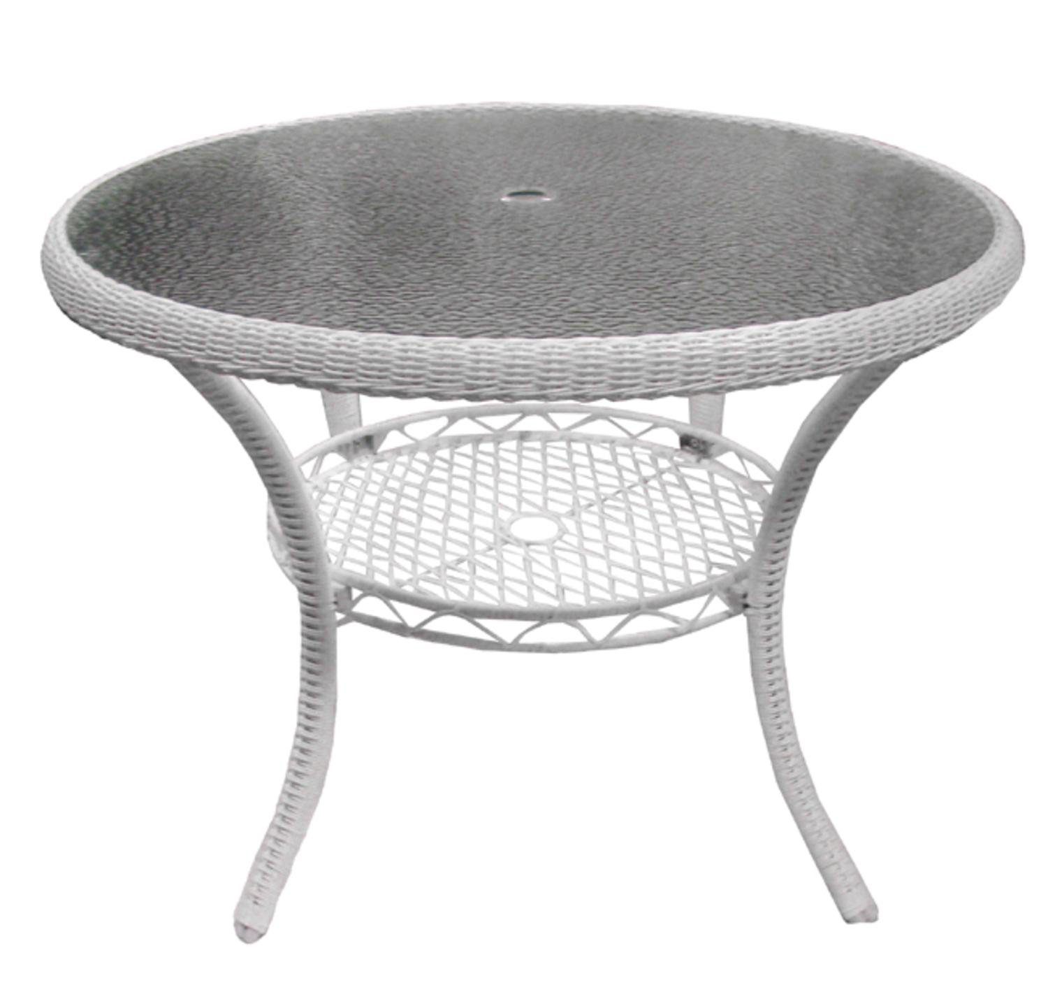 LB International 5pc White Resin Wicker Patio Dining Set - Table and 4 ...