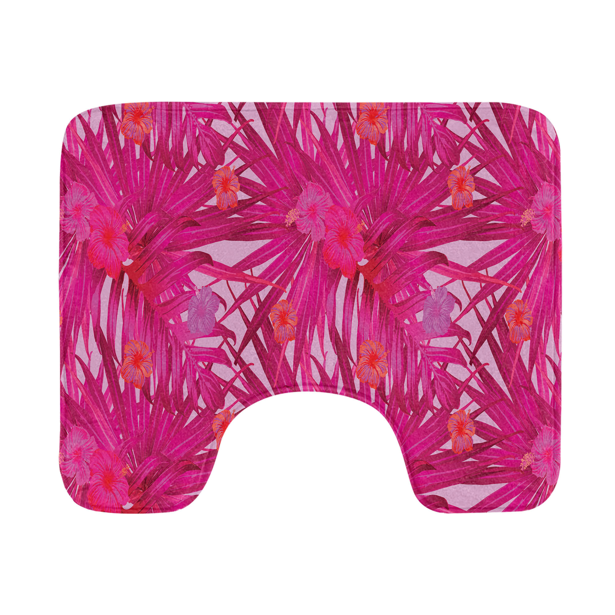 East Urban Home Hibiscus Toilet Mat U-Shape Bathroom Rug 20" Raspberry ...