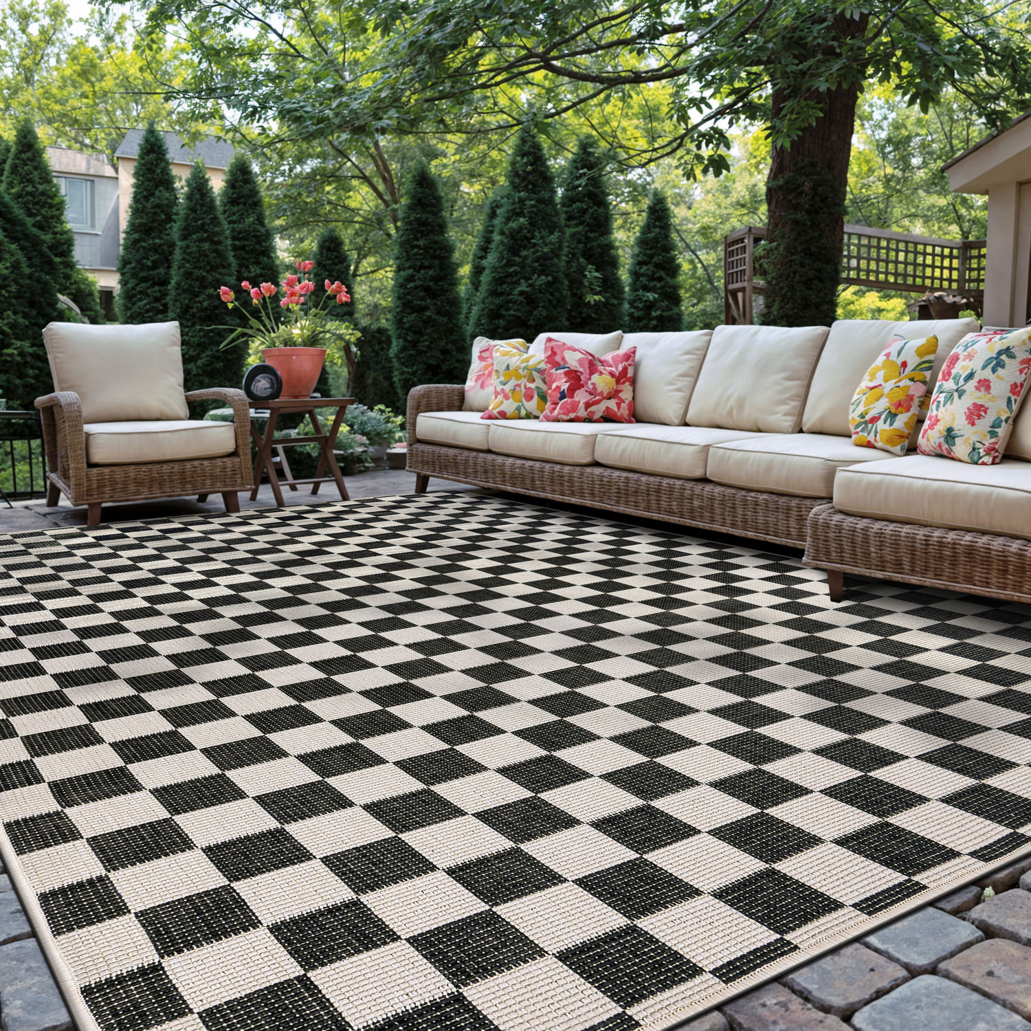 Ebern Designs Contemporary Checkered Weather Resistant Reversible ...