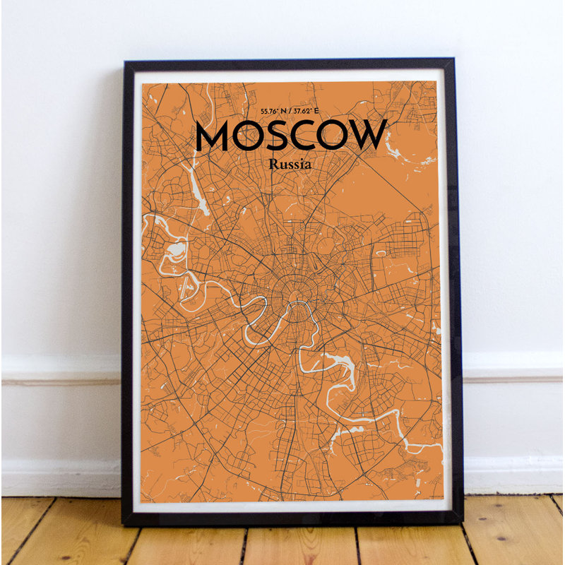 Wrought Studio 'Moscow City Map' Graphic Art Print Poster in Orange ...