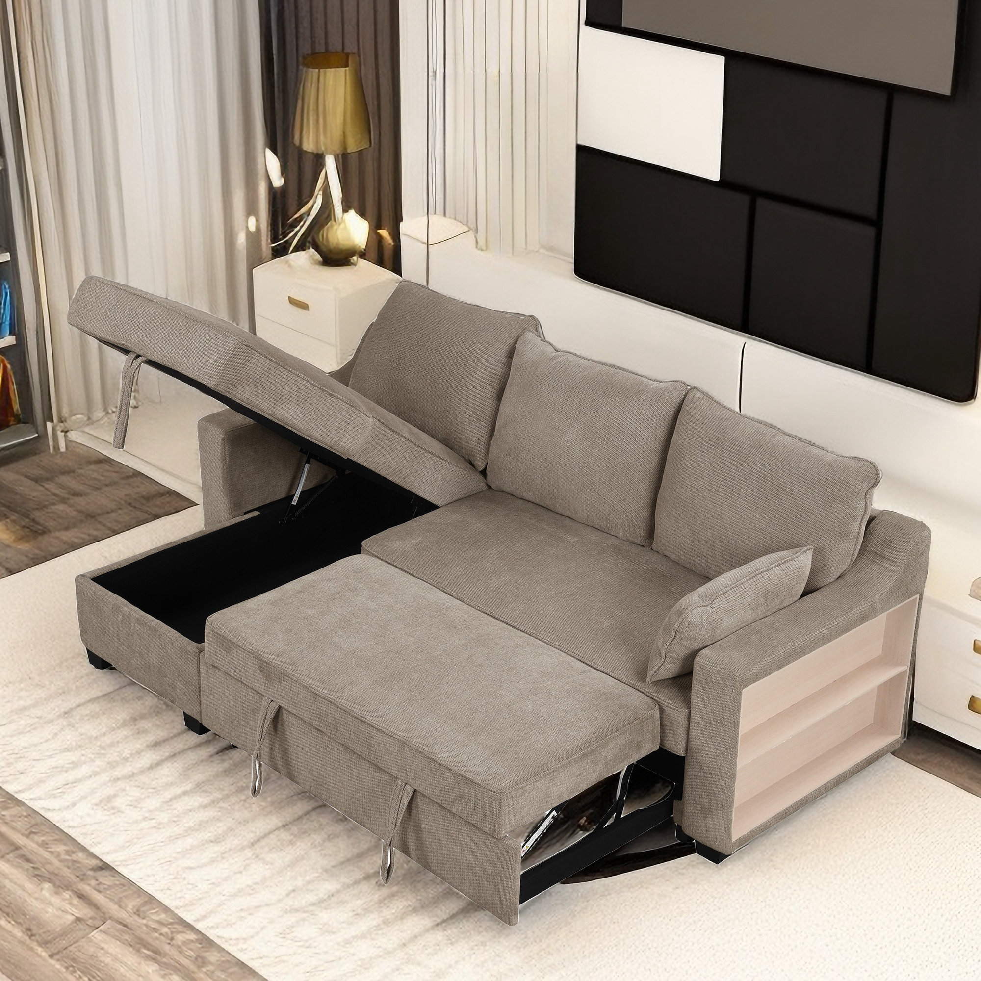 Latitude Run® Jille L-Shaped Convertible Sofa Bed with Storage Chaise ...