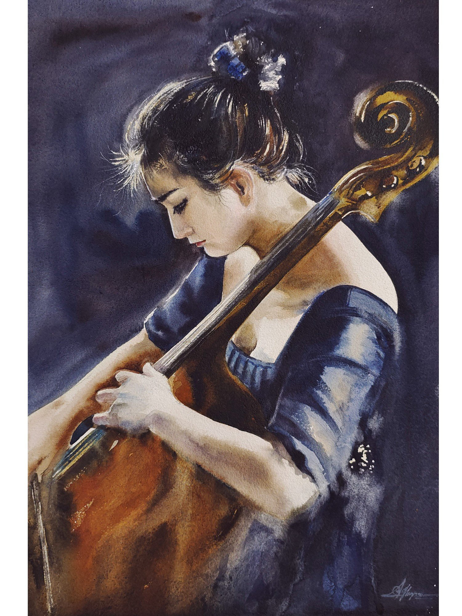 Exotic India Lady Playing Cello | Watercolor Painting | Wall Décor ...