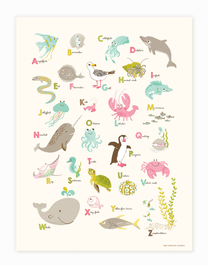 Sea Urchin Studio Ocean Sea Alphabet Graphic Art in Pink | Wayfair