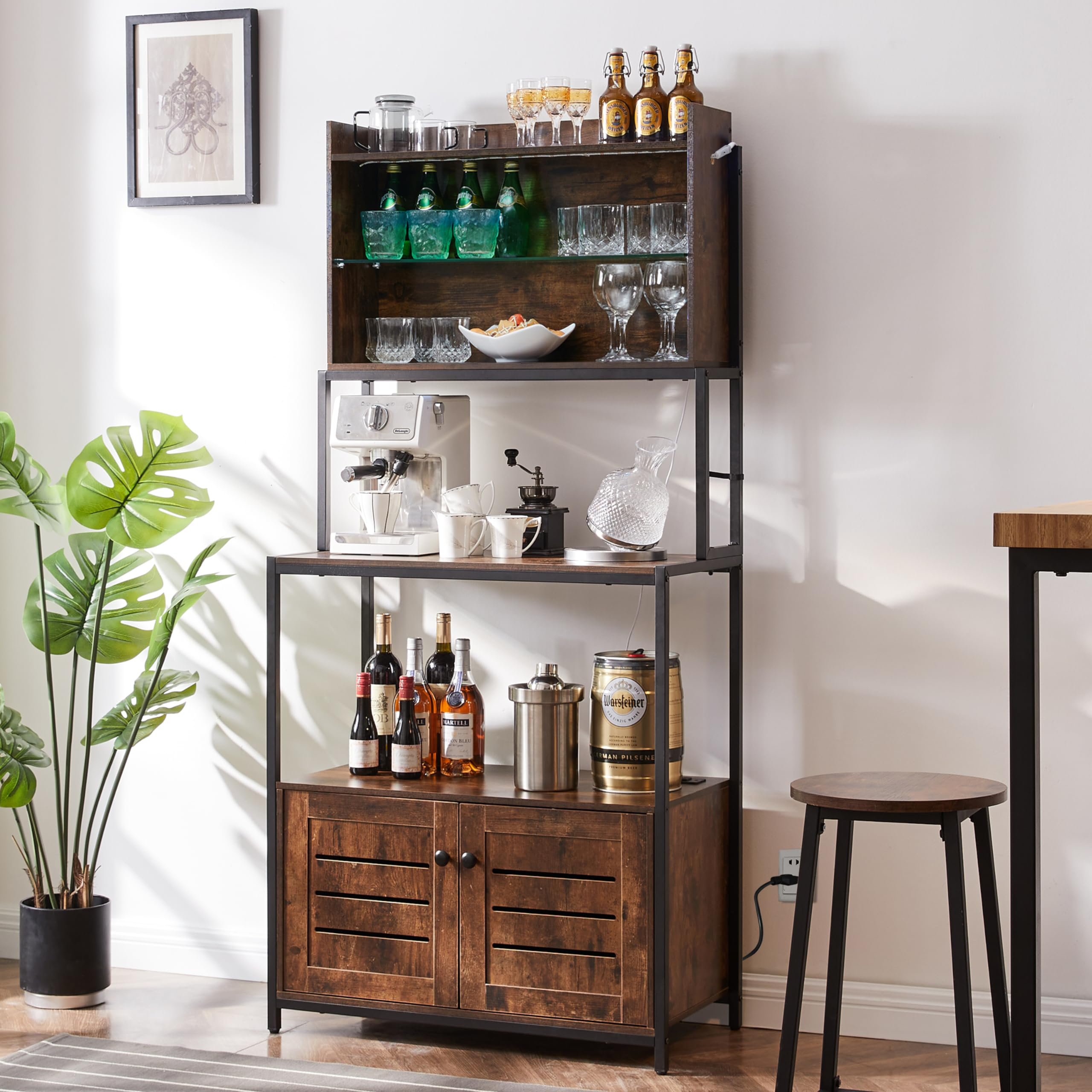 Ivy Bronx Bakers Rack With Power Outlet, 6-Tier Microwave Stand With ...