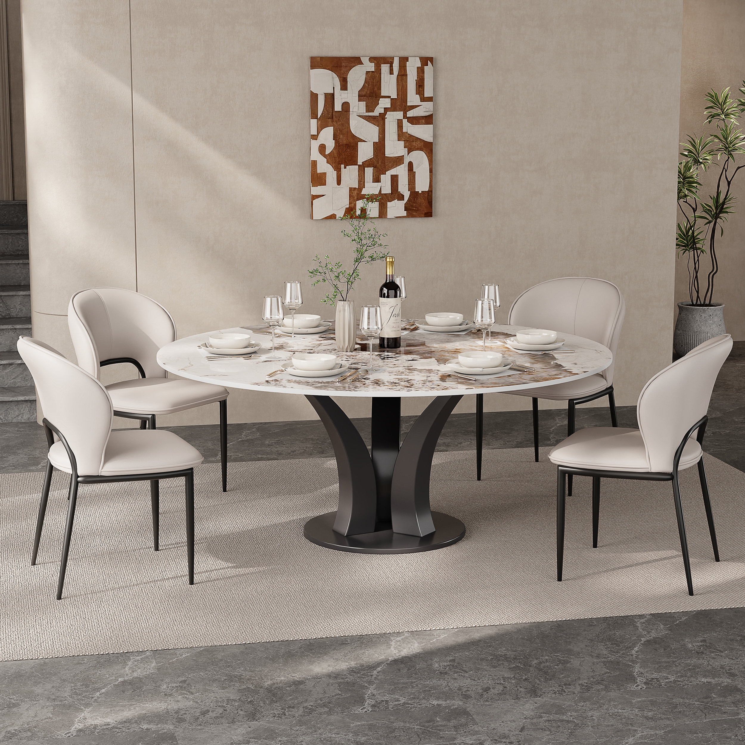 Ivy Bronx 59-inch round table with stainless steel base - Wayfair Canada