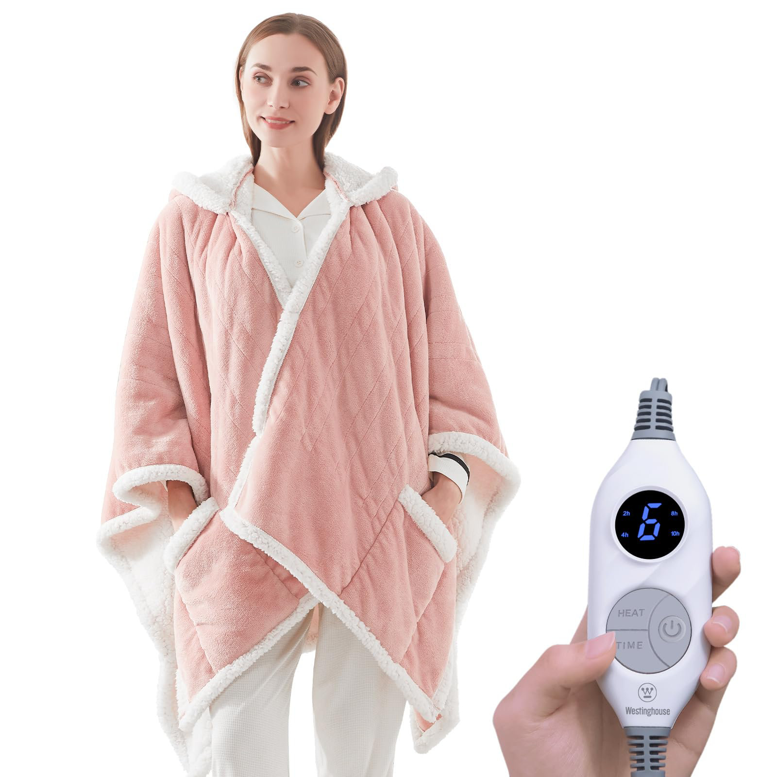 Teler Heated Wearable Throw Blanket, Electric Heating Wrap Poncho Shawl ...