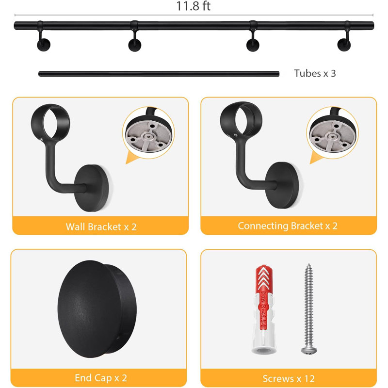 Extension 11.8FT Stair Railing Steel Hand Railings for Stairs Indoor ...