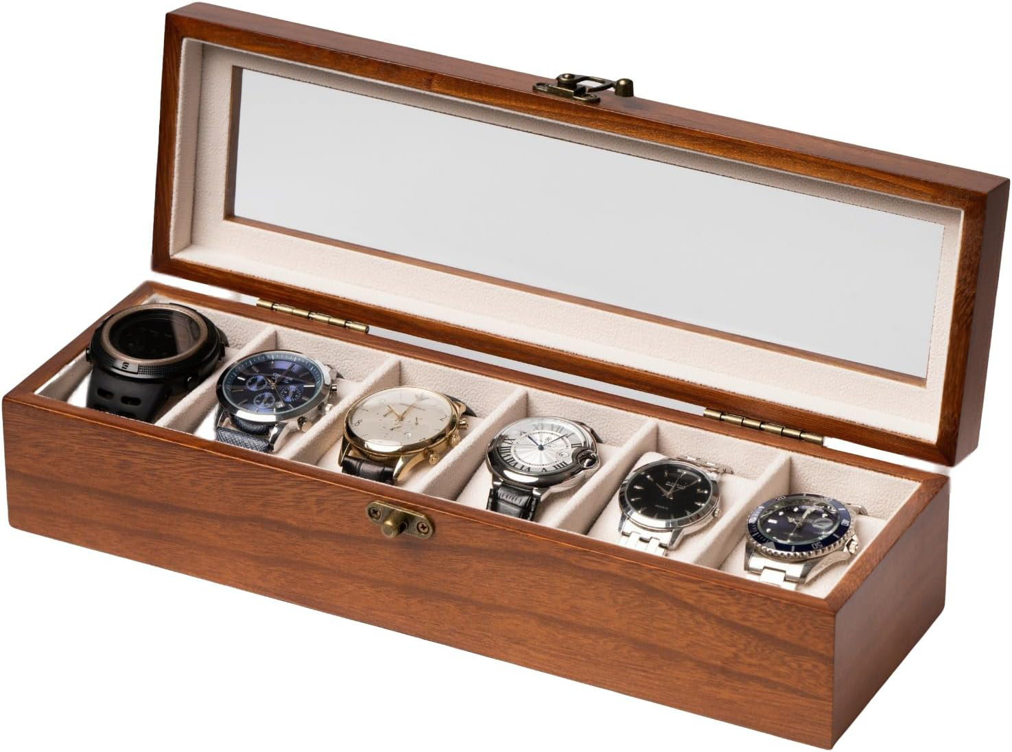 Hokku Designs Watch Box, Watch Case With Large Glass Lid, Wooden Watch ...