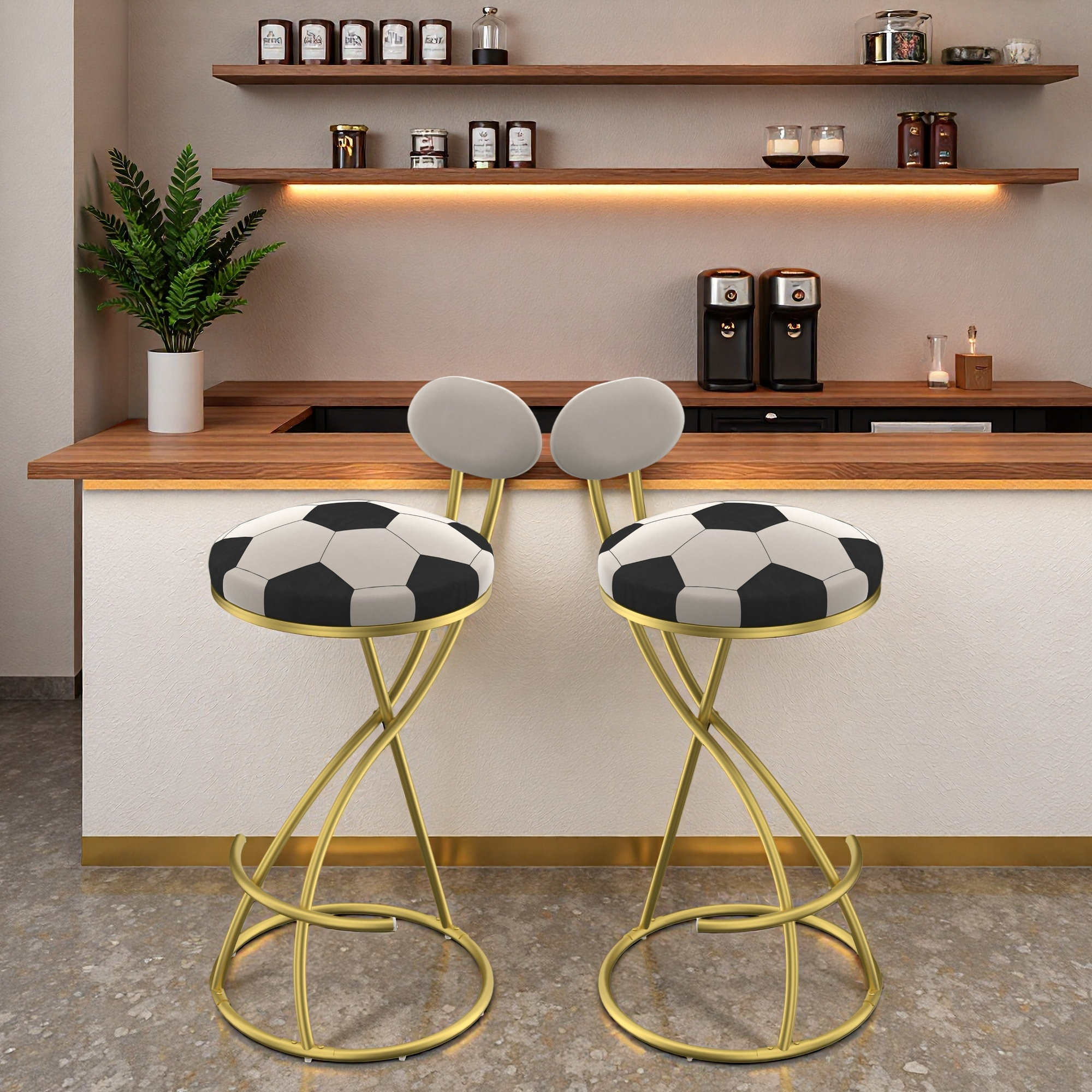 Mercer41 Set Of 2 Velvet Bar Stools With Metal Frame, Football Print ...