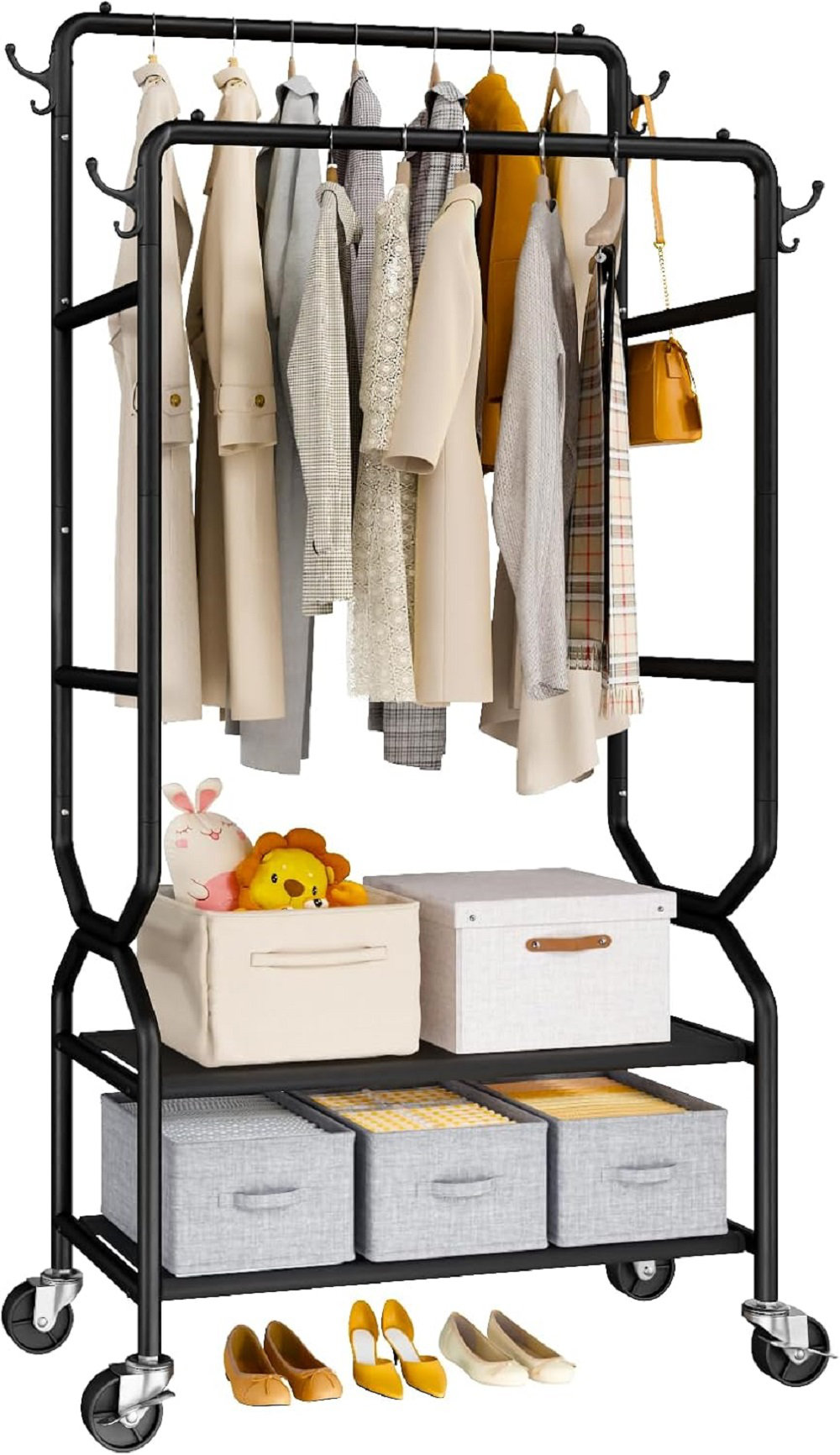 Rebrilliant Clothes Rack Double Rods Clothing Racks For Hanging Clothes ...