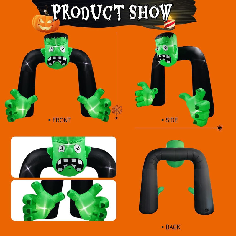 The Holiday Aisle® 9FT Tall Halloween Inflatables Archway Frankenstein ...