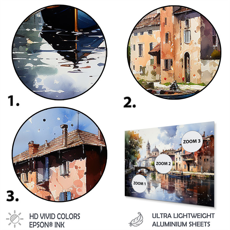 Design Art 5 Beige Canal Waterways Pointillism Wall Decor Set Metal ...