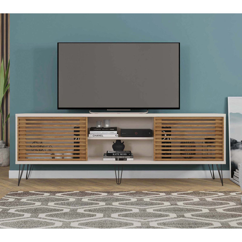 Corrigan Studio® Eloyd Wooden TV Stand With 2 Slatted Sliding Doors up ...