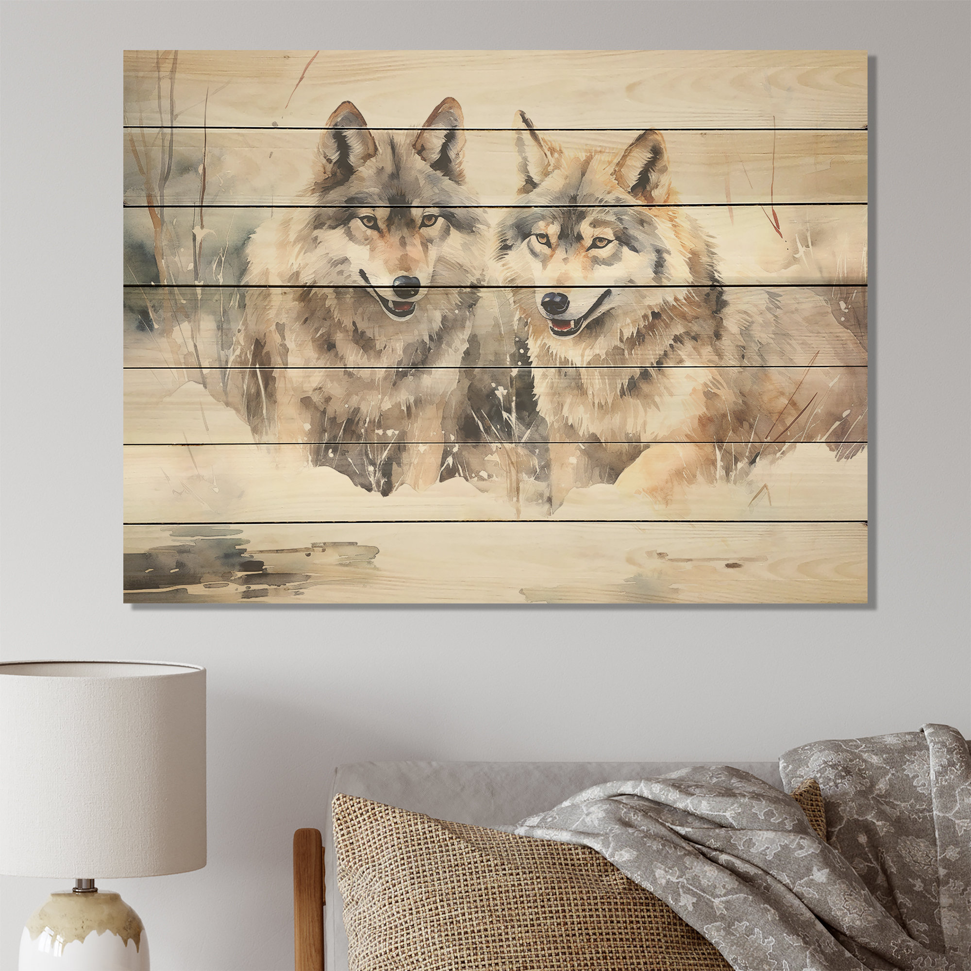 Millwood Pines Forest Wolves In Winter Landscape - Wolf Animal On Wood ...