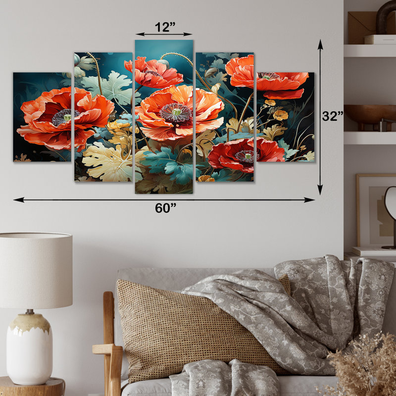 Lark Manor™ Red And Green Poppy Reverie I - Poppies Multipanel Wall Art ...