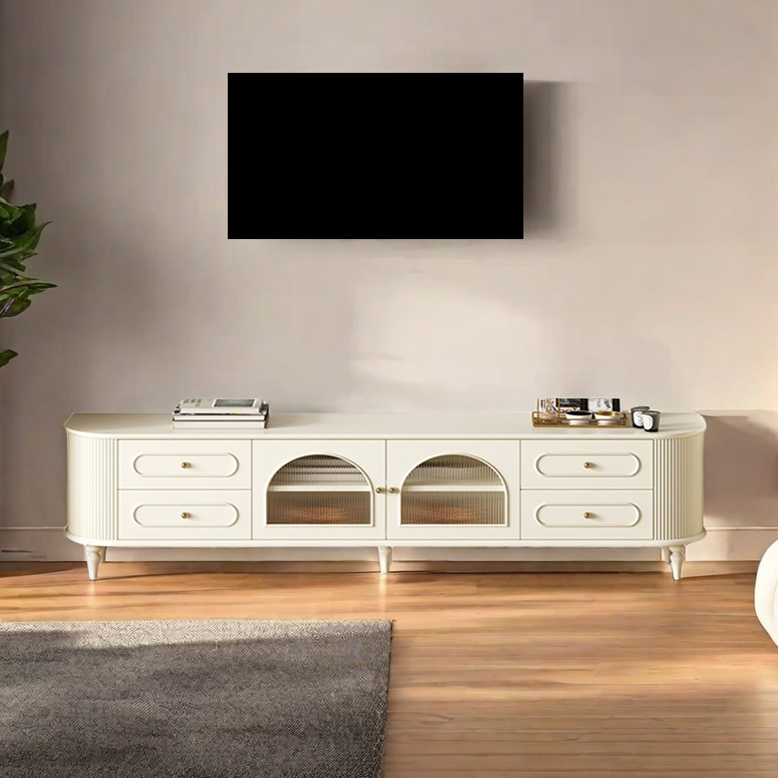 Aurora Craft Premium Birch Wood TV Stand 94.48'' W Storage Credenza ...
