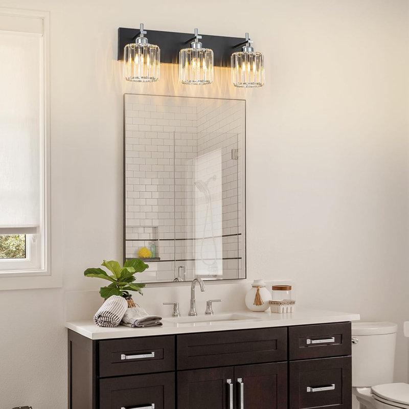 Mercer41 Modern Crystal Bathroom Vanity Lights, 3-Lights Bathroom Light ...