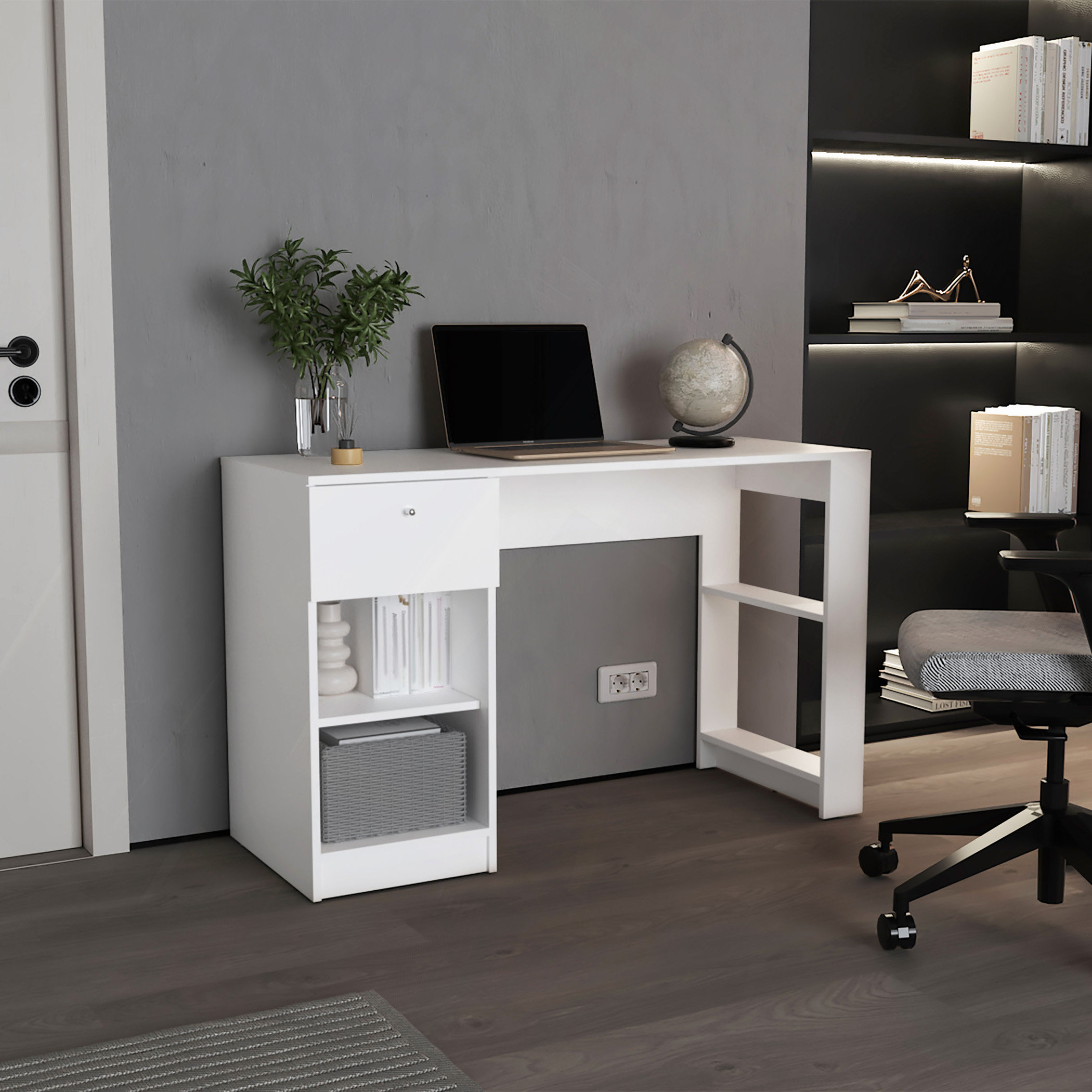 Latitude Run® Desk,120-Home 47" Wide One Drawer Desk , Four Shelves ...