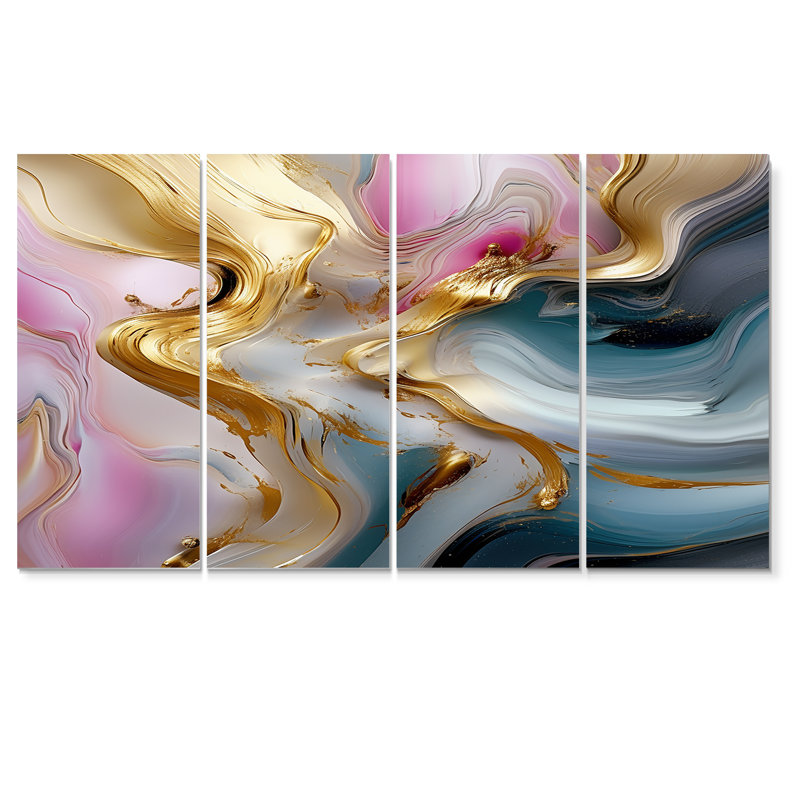 Ivy Bronx Abstract Waves Pink Blue Gold - Abstract Modern Waves Wall ...