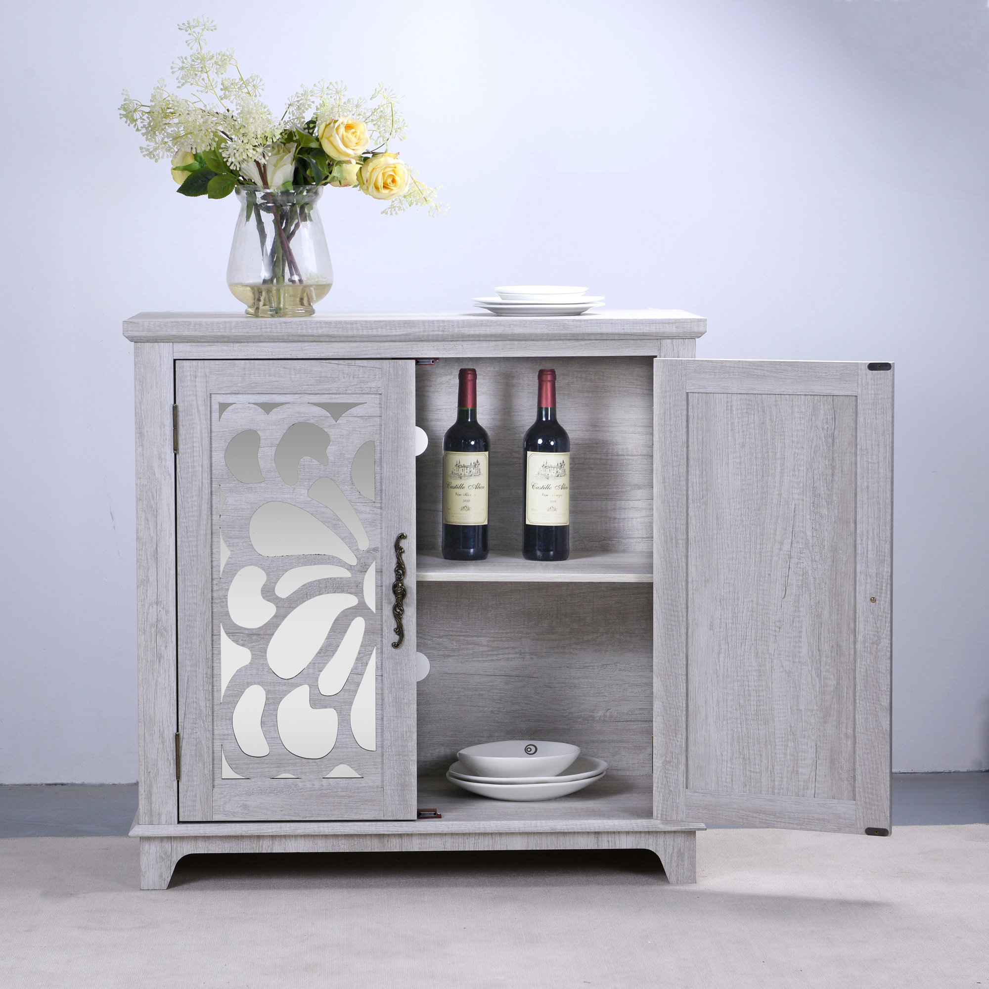 Latitude Run® Elegant sideboard with 2 acrylic mirrored doors Sideboard ...