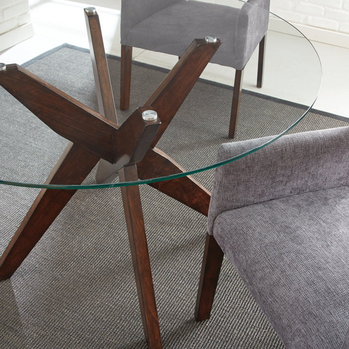 Mercury Row® Vosburg Round Glass Top Solid Wood Base Dining Table ...