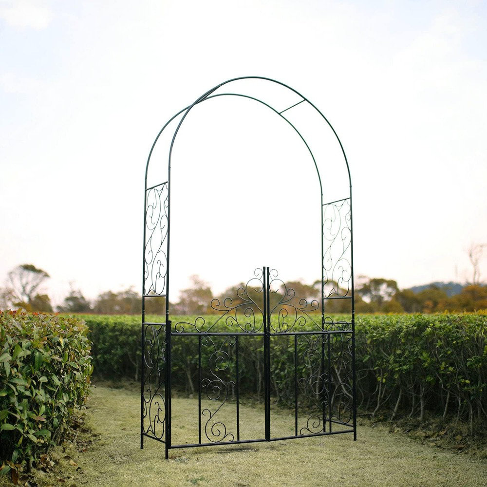 MAXAYA Steel 4'2'' Wide Garden Arch With Gate, Garden Arbo... | Wayfair
