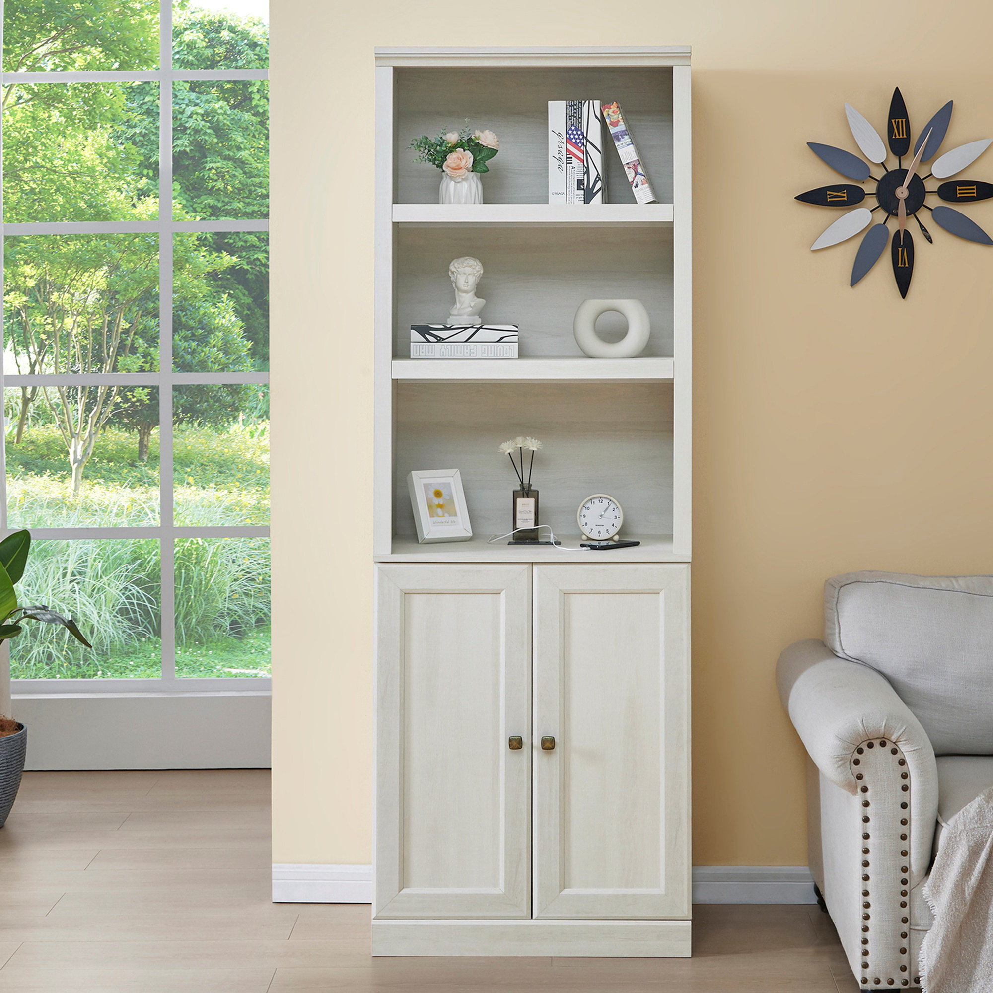 Latitude Run® 1 Doors Bookshelf With USB Port And 3 Open Shelves ...
