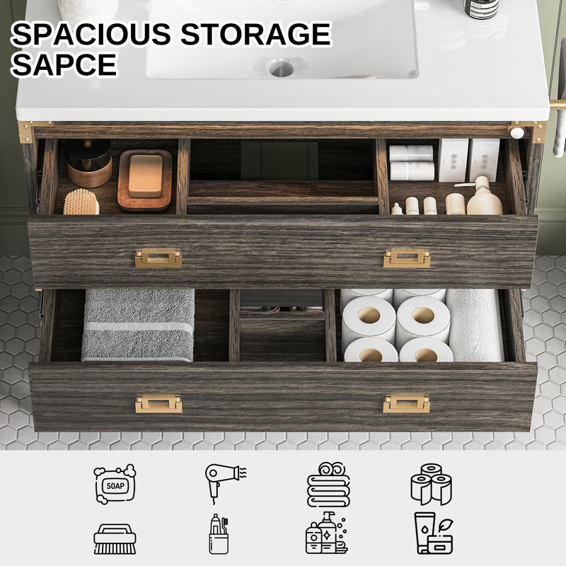 Breakwater Bay Wooden Bathroom Vanity With & Ceramic Sink Motion Sensor ...