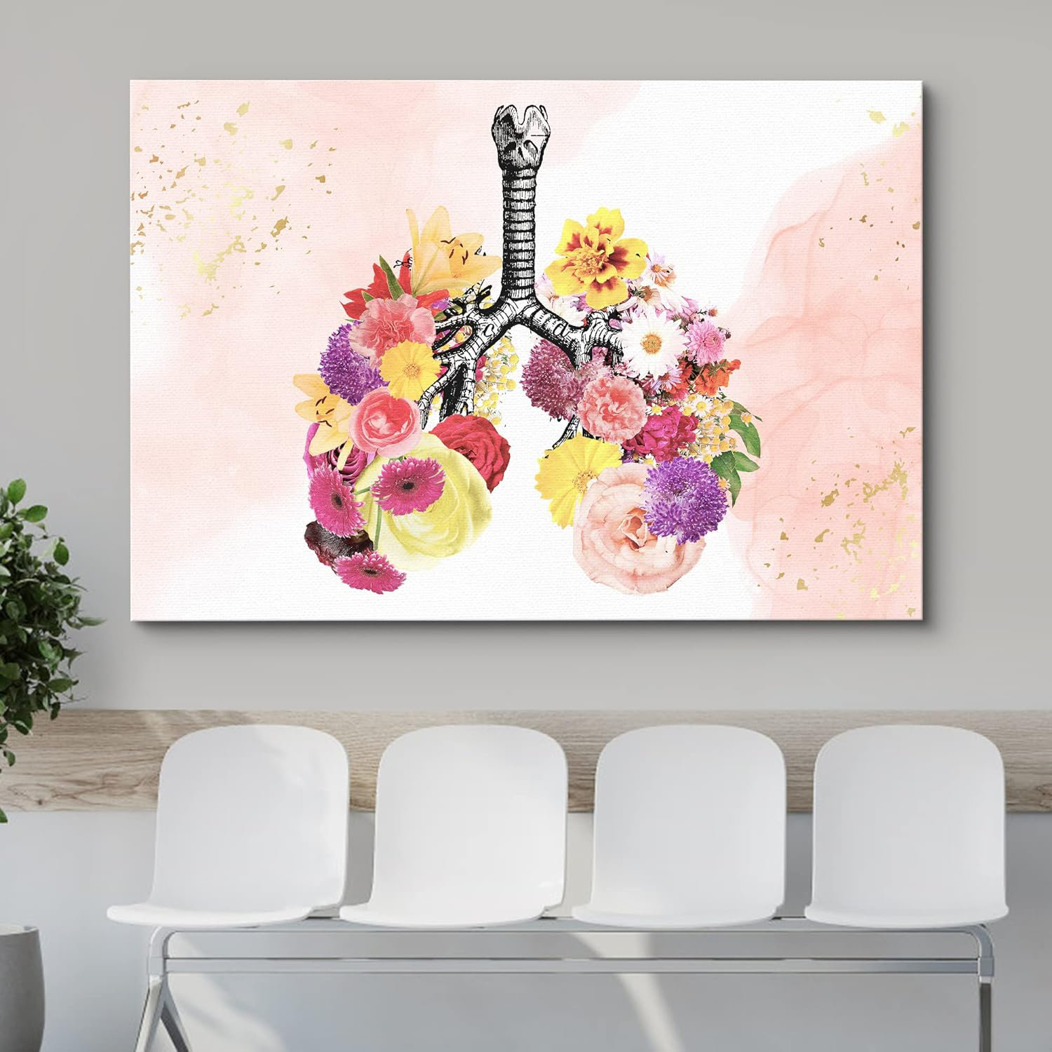 IDEA4WALL Moody Skull " Skeleton Lungs Blooming Pastel Flowers " on ...