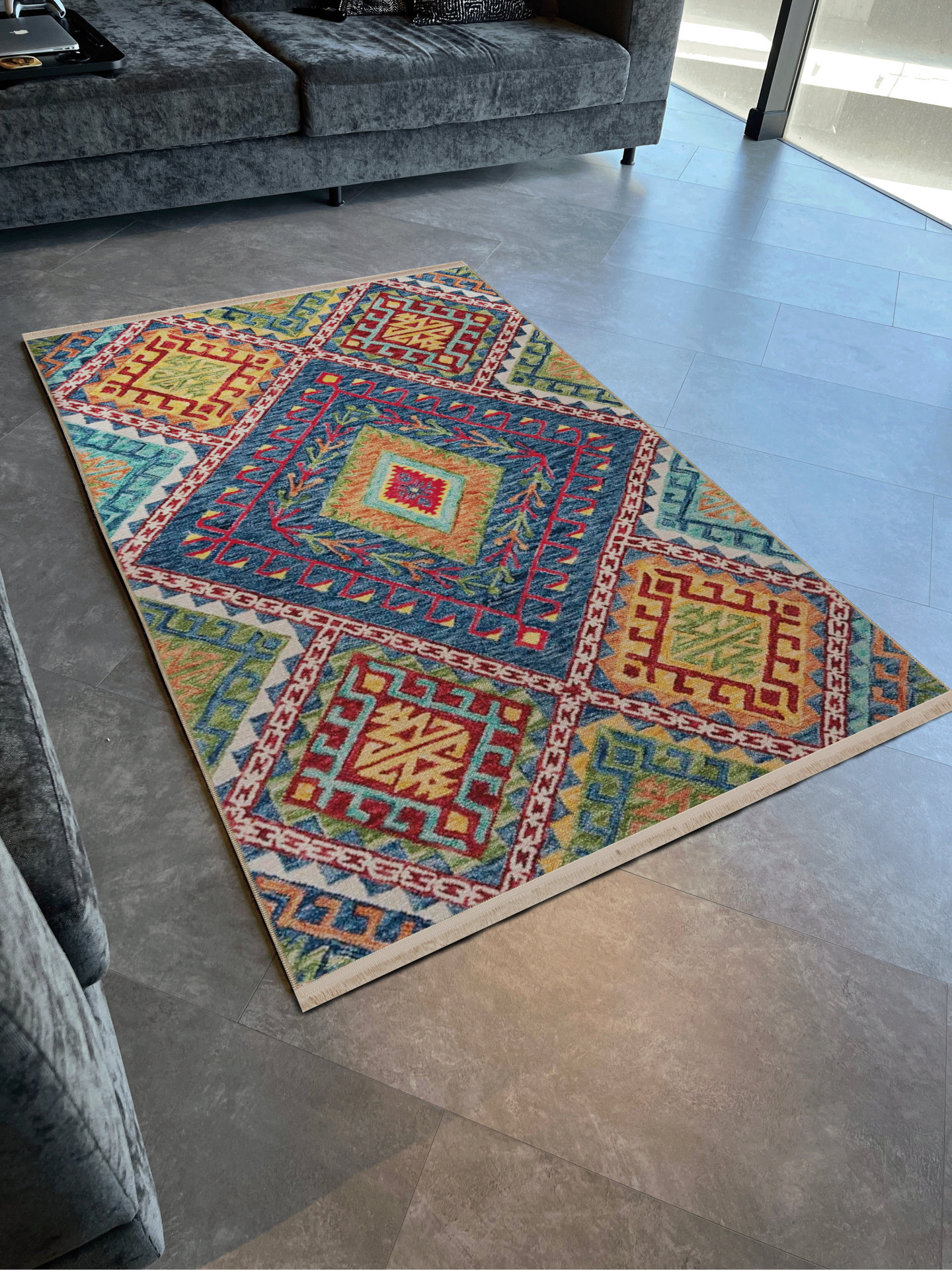 METG HOME Multi-Colored Motif Geometric Shape Patterned Fringed Vintage ...