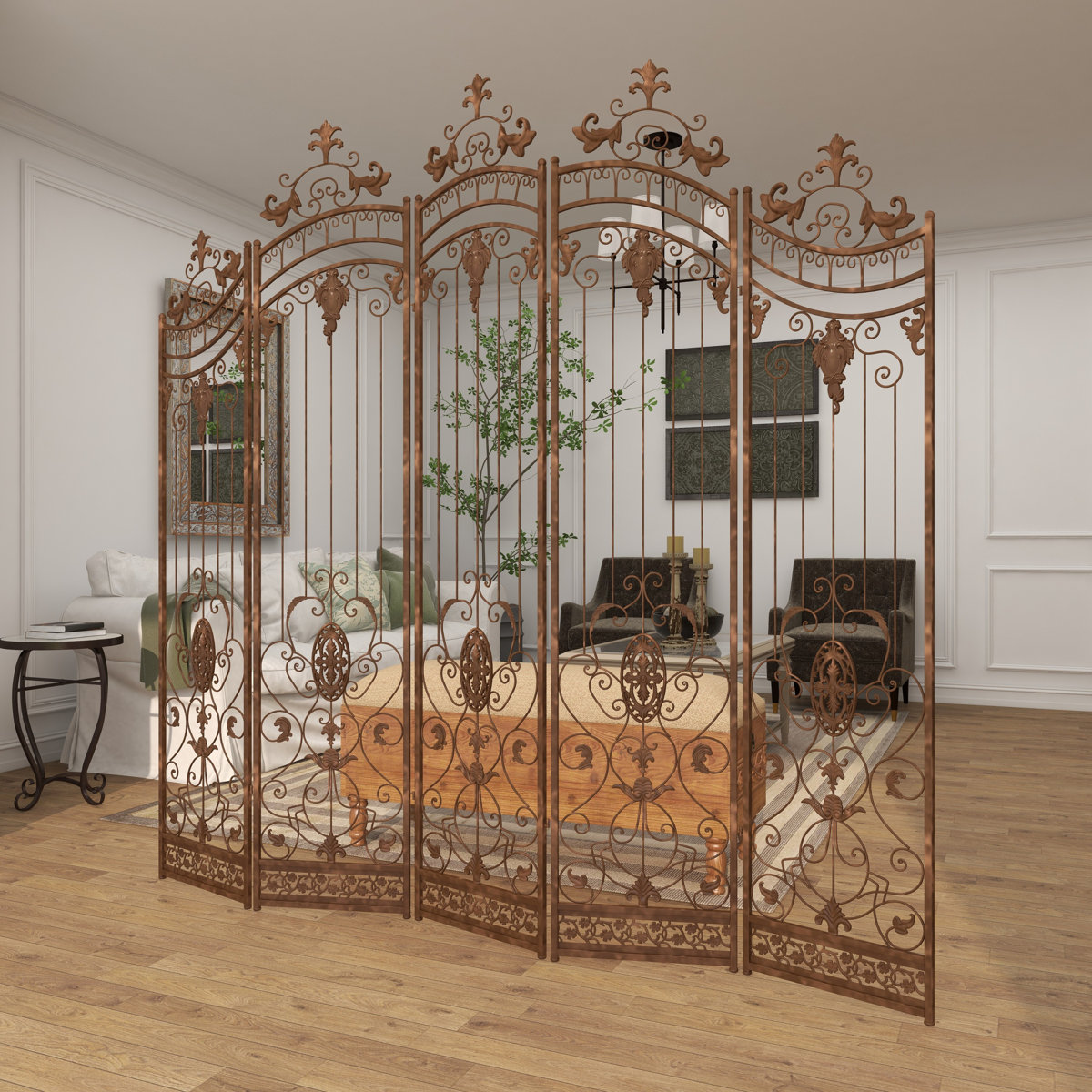 Astoria Grand Metal Hinged Foldable Arched Partition 5 Panel Partition ...