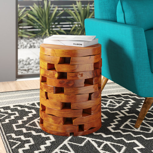 Highland Dunes Procter Solid Wood Drum End Table & Reviews | Wayfair