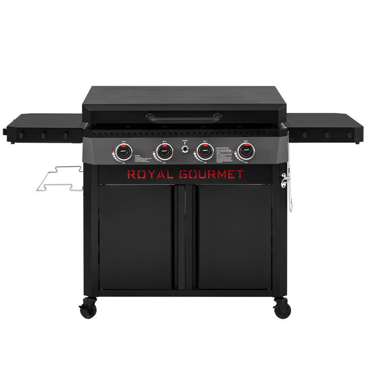 Royal Gourmet 34-Inch 4-Burner Gas Griddle with Hood, Black | Wayfair