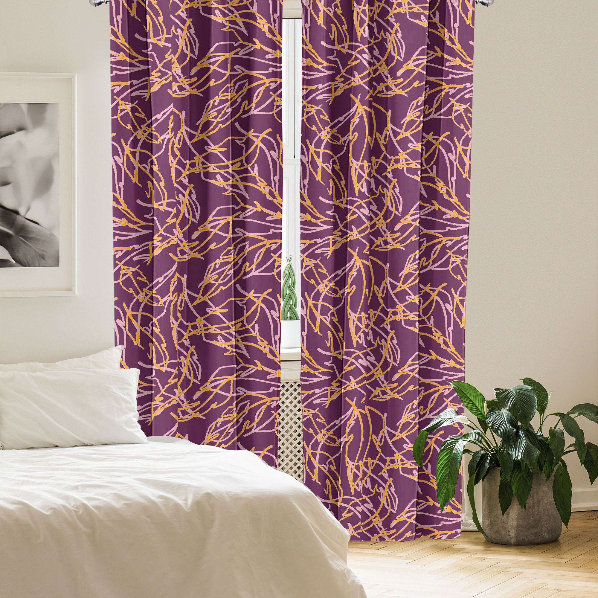 East Urban Home Abstract Boho Curtains Funky Vibes Stripes Pair of Dark ...