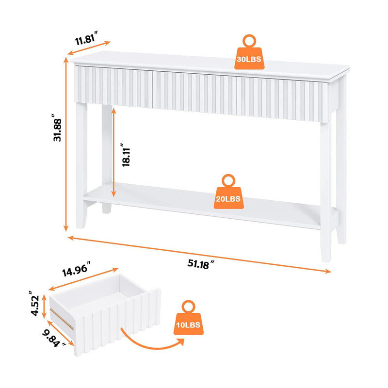 Latitude Run® Console Table Narrow Long Sofa Table,Fluted Entryway ...