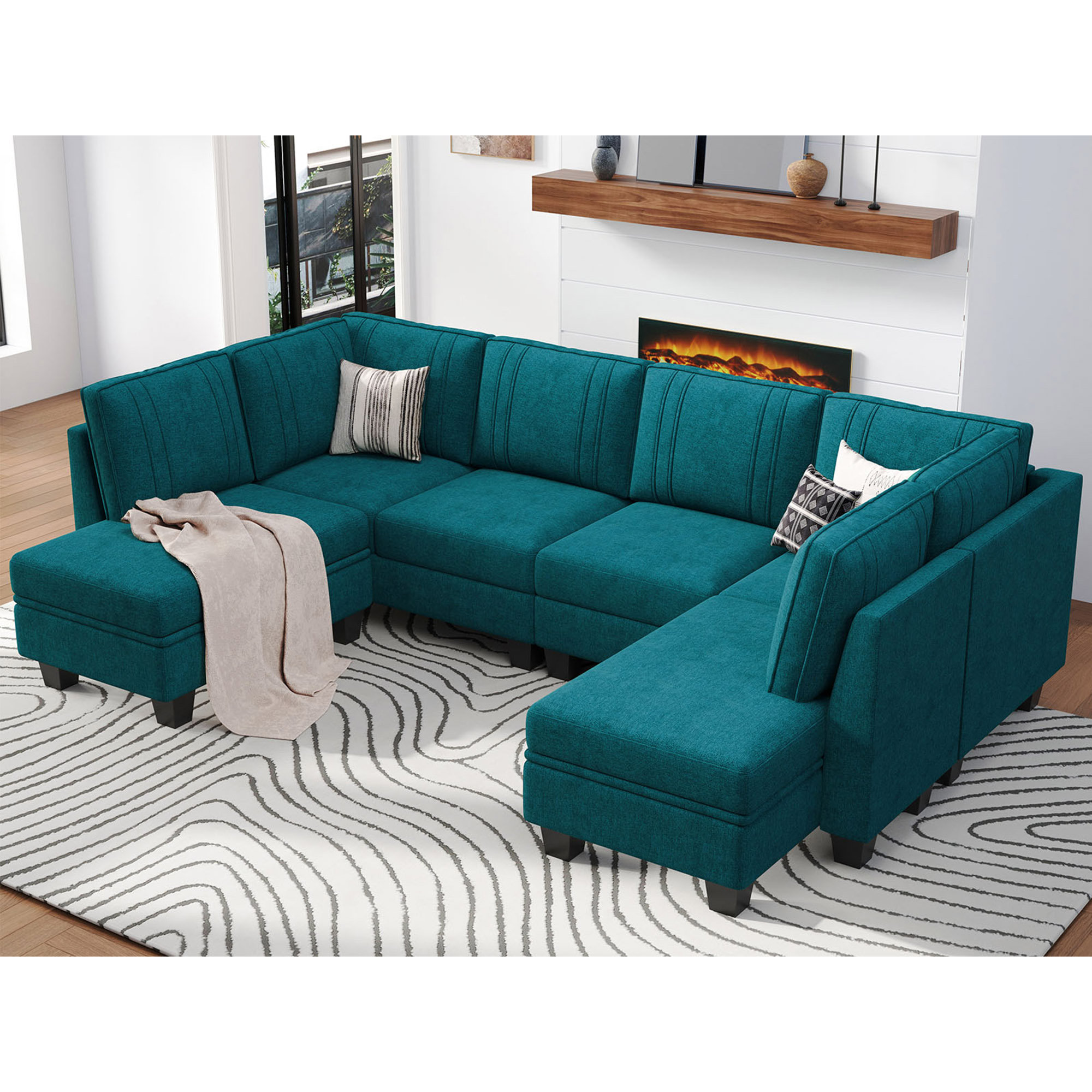 Latitude Run® Creasong U Shaped Sofa With Double Chaise Sectional Couch ...