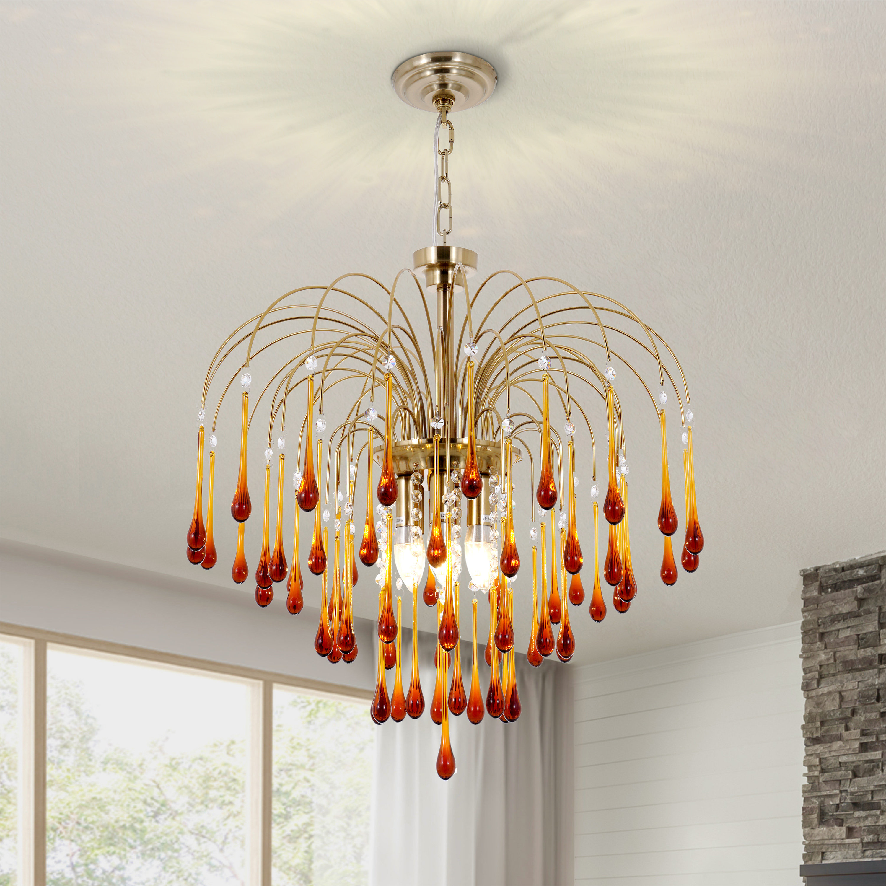 Mercer41 Crystal Gold Chandelier - Modern Raindrop Crystal Light ...