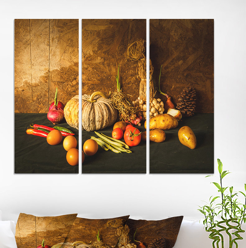 East Urban Home 'Vegetables and Fruits in Brown Background ...