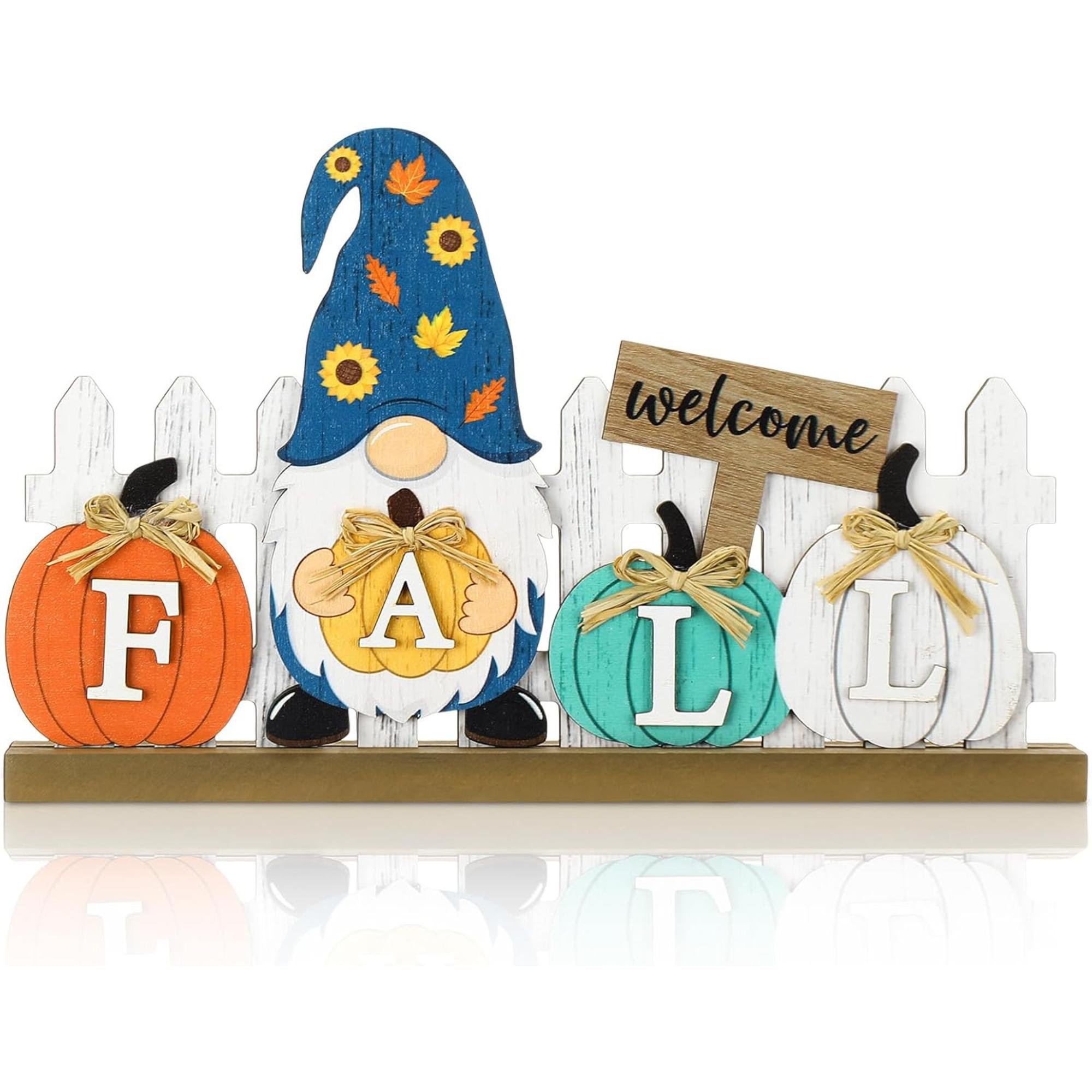 The Holiday Aisle® Fall Gnome Table Decor Farmhouse Tabletop Block Sign ...