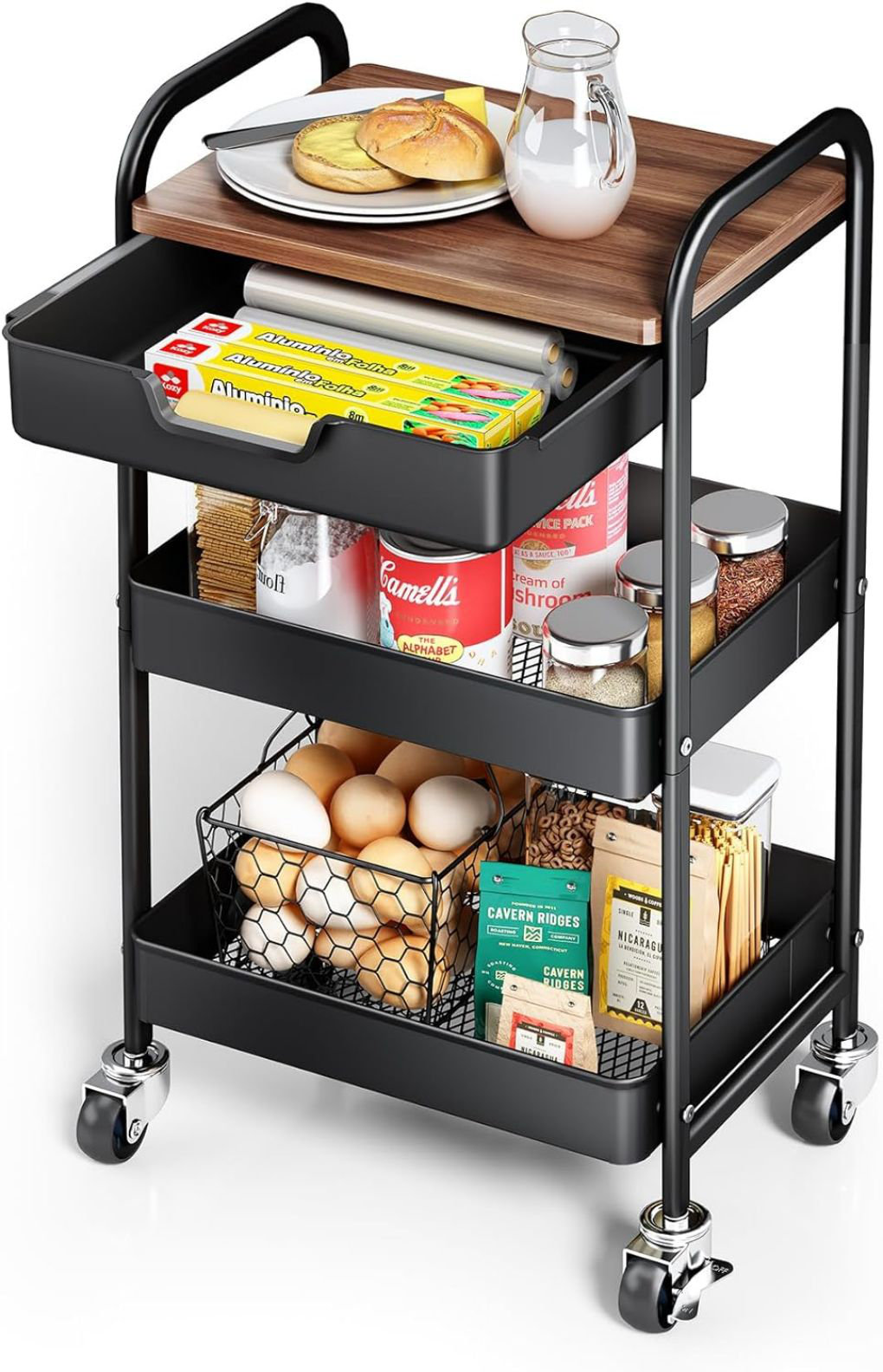 Rainbow Home 3 Tier Rolling Utility Cart - Metal Rolling Cart On Wheels ...