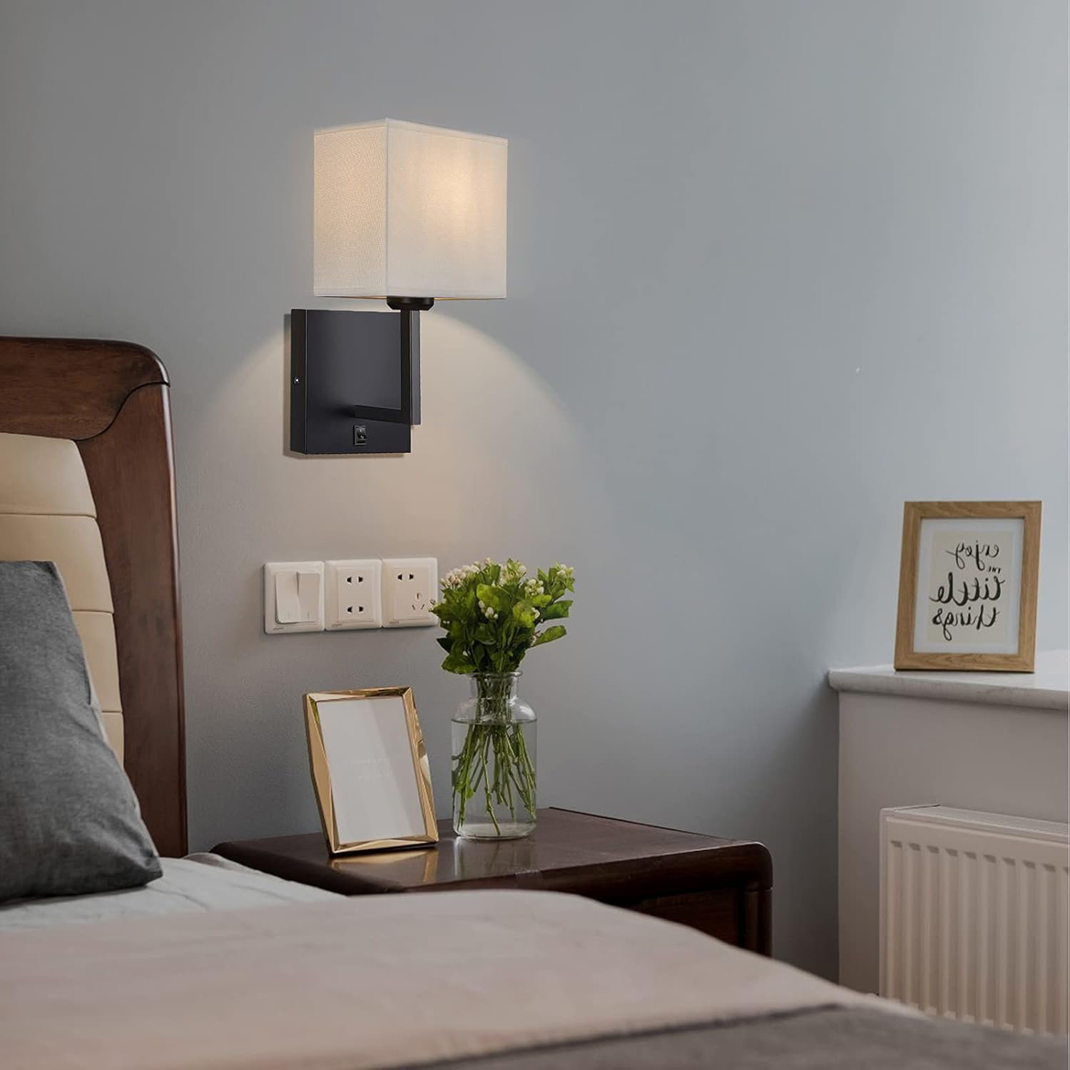 Hokku Designs Hardwired Wall Sconce Set Of 2, Modern Fabric Rectangular ...