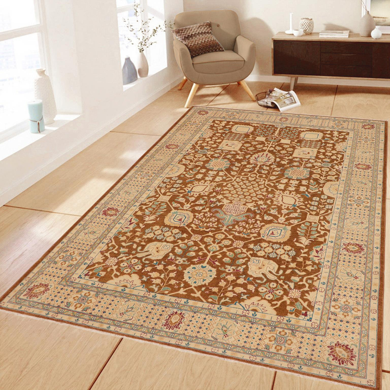 Isabelline One-of-a-Kind 9'1'' x 11'9'' 2000s Area Rug in Tan/Taupe by ...