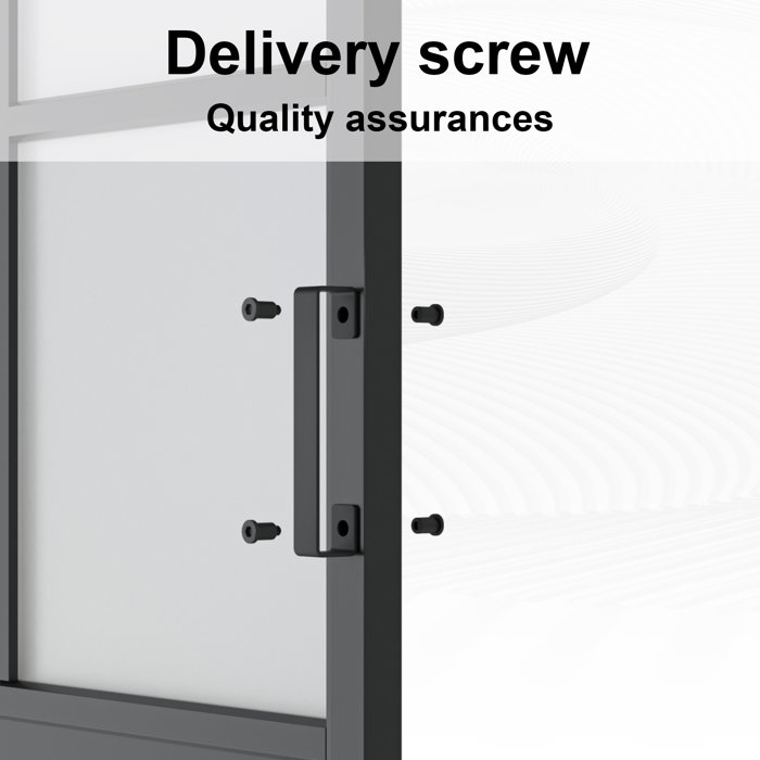 Win Stellar 84" H Black Aluminum Metal Glass Sliding Barn Door with ...