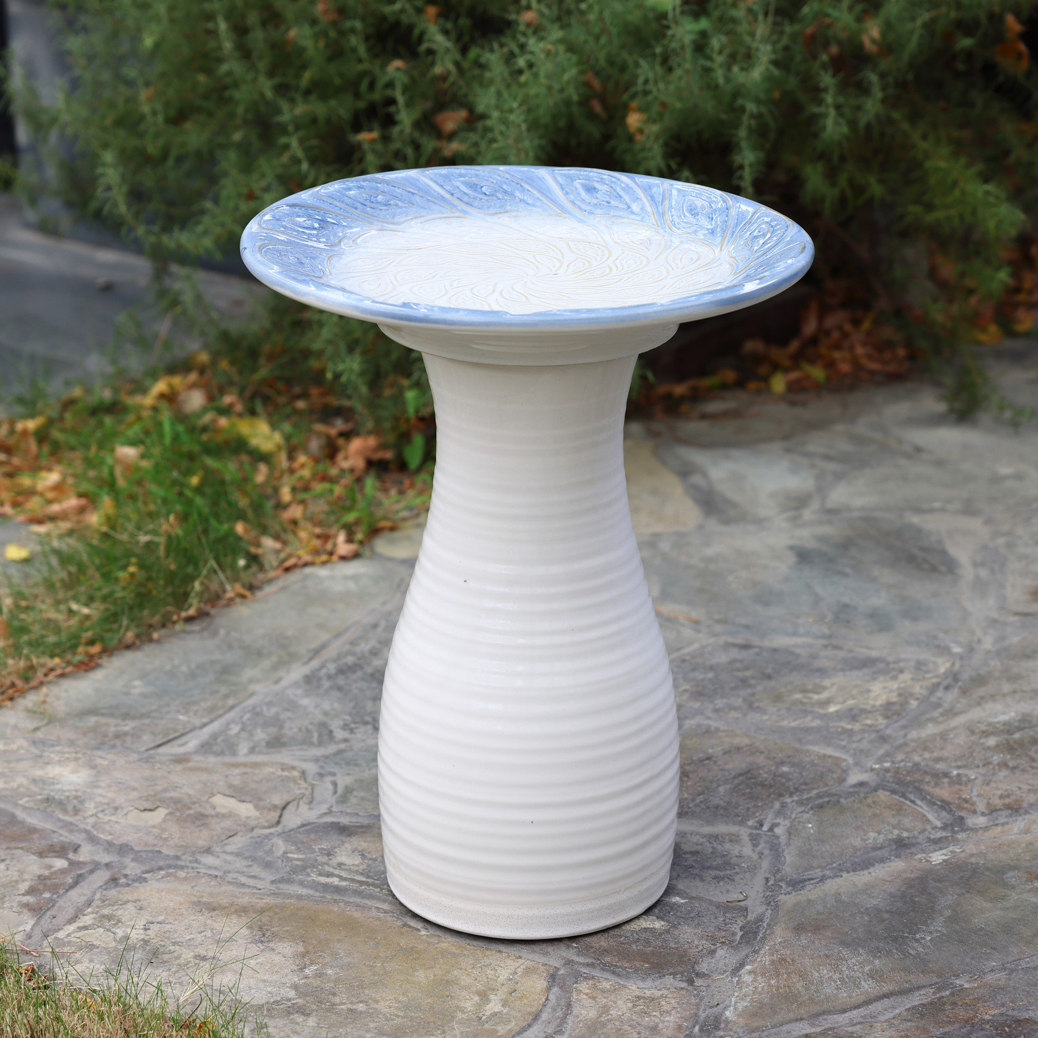 Red Barrel Studio® Blue Rim Feather-Pattern White Ribbed 20-Inch Tall ...