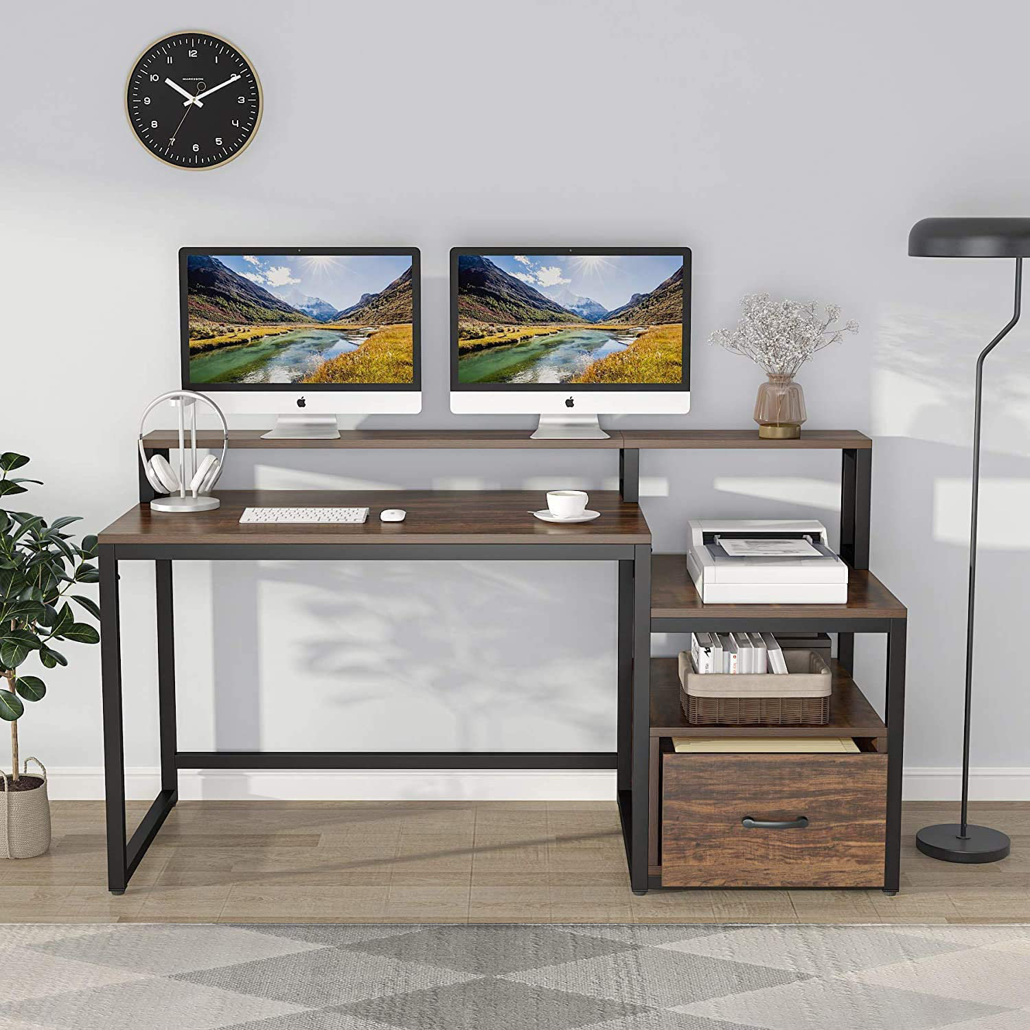 Rebrilliant Marlaya 60.3" Reversible Computer Desk with Hutch, Drawers ...