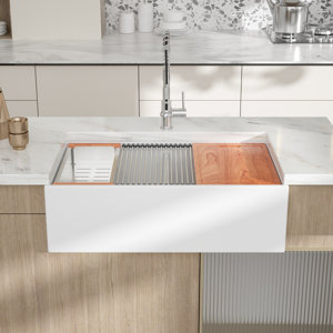 Logmey 33" L x 20" W Ceramic Farmhouse Kitchen Sink Workstation Sink ...