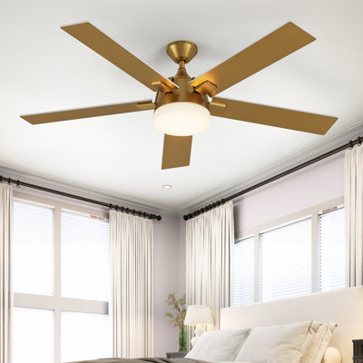 Ebern Designs 52" Gold Ceiling Fan 5 Blade Modern Large Reversible ...