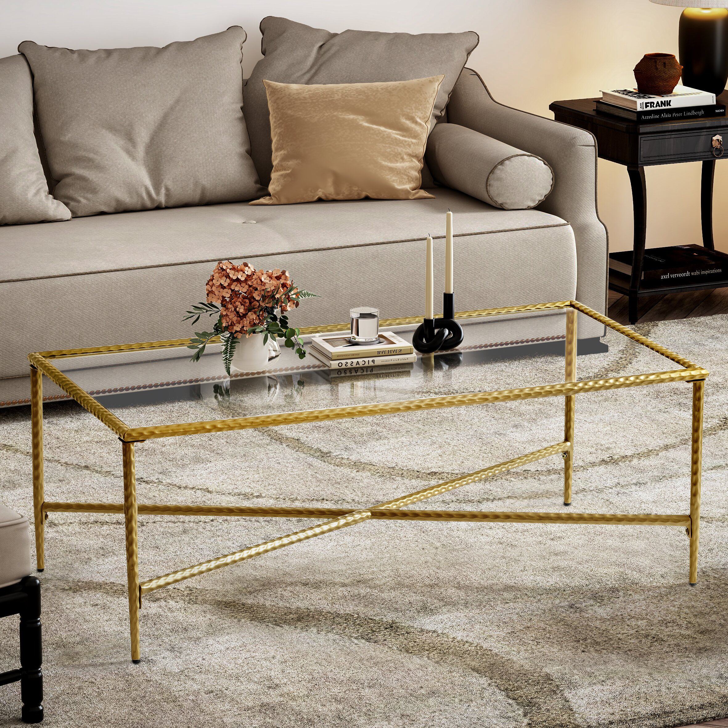 Canora Grey Glass Top Rectangular Coffee Table Metal legs | Wayfair.co.uk