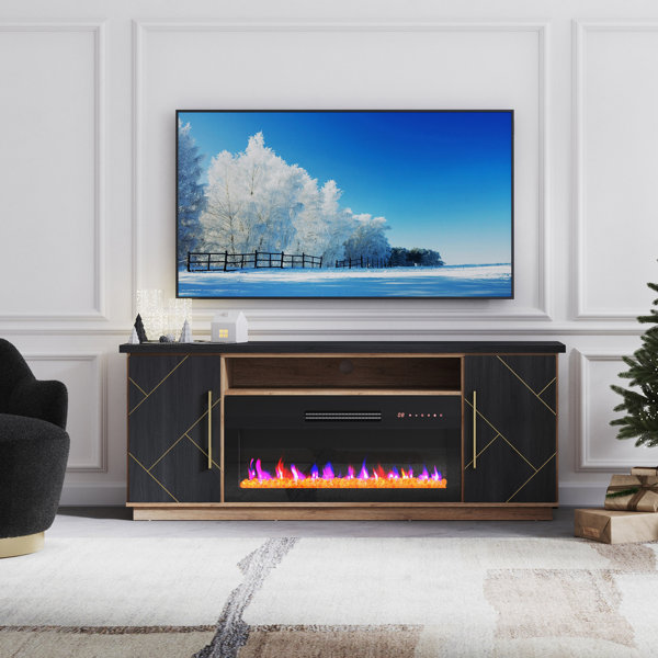 Latitude Run® 68" Electric Fireplace TV Stand W/ Drawers & Shelves ...