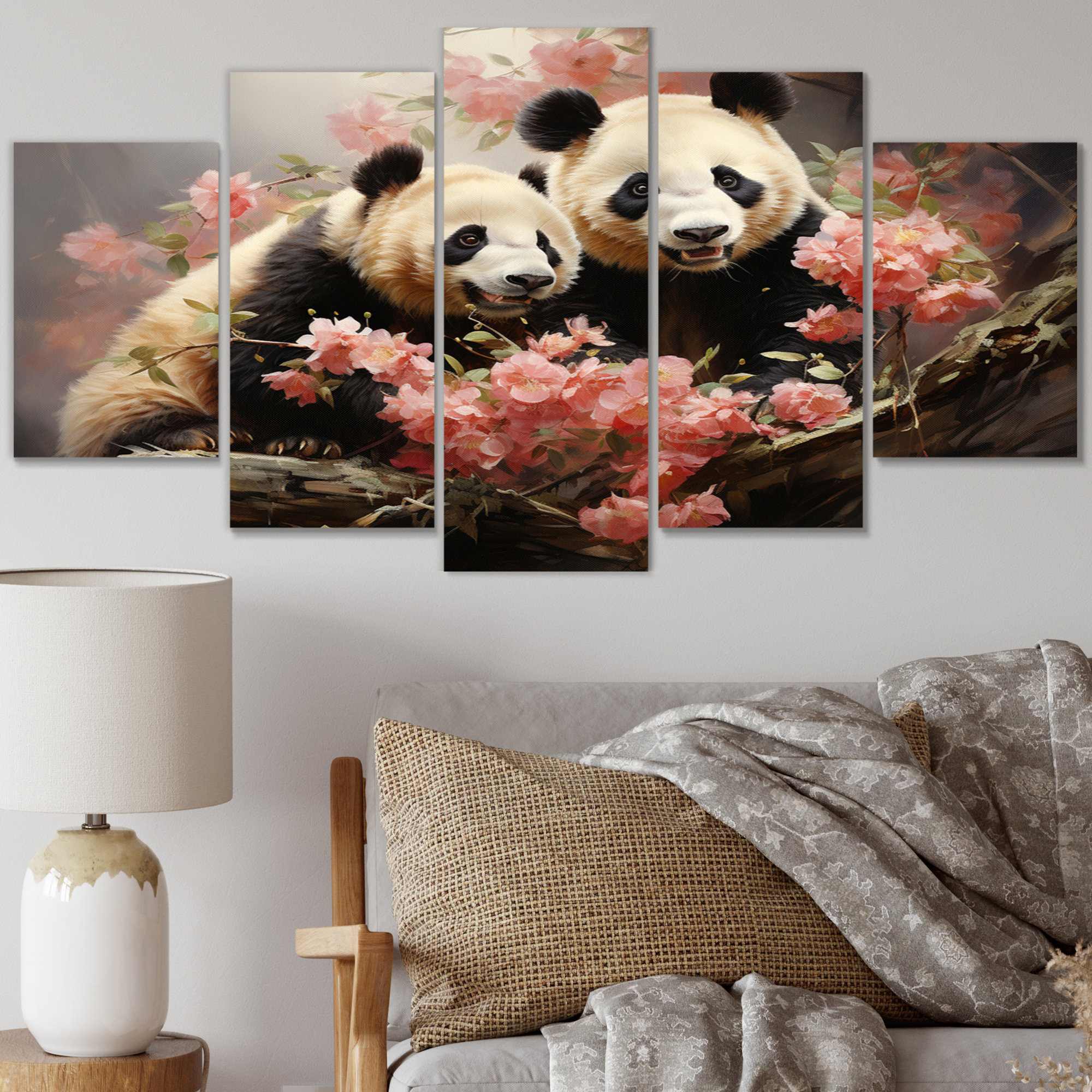 Design Art China Art Pandas Playful II - Animals Wall Decor - 5 Panels ...